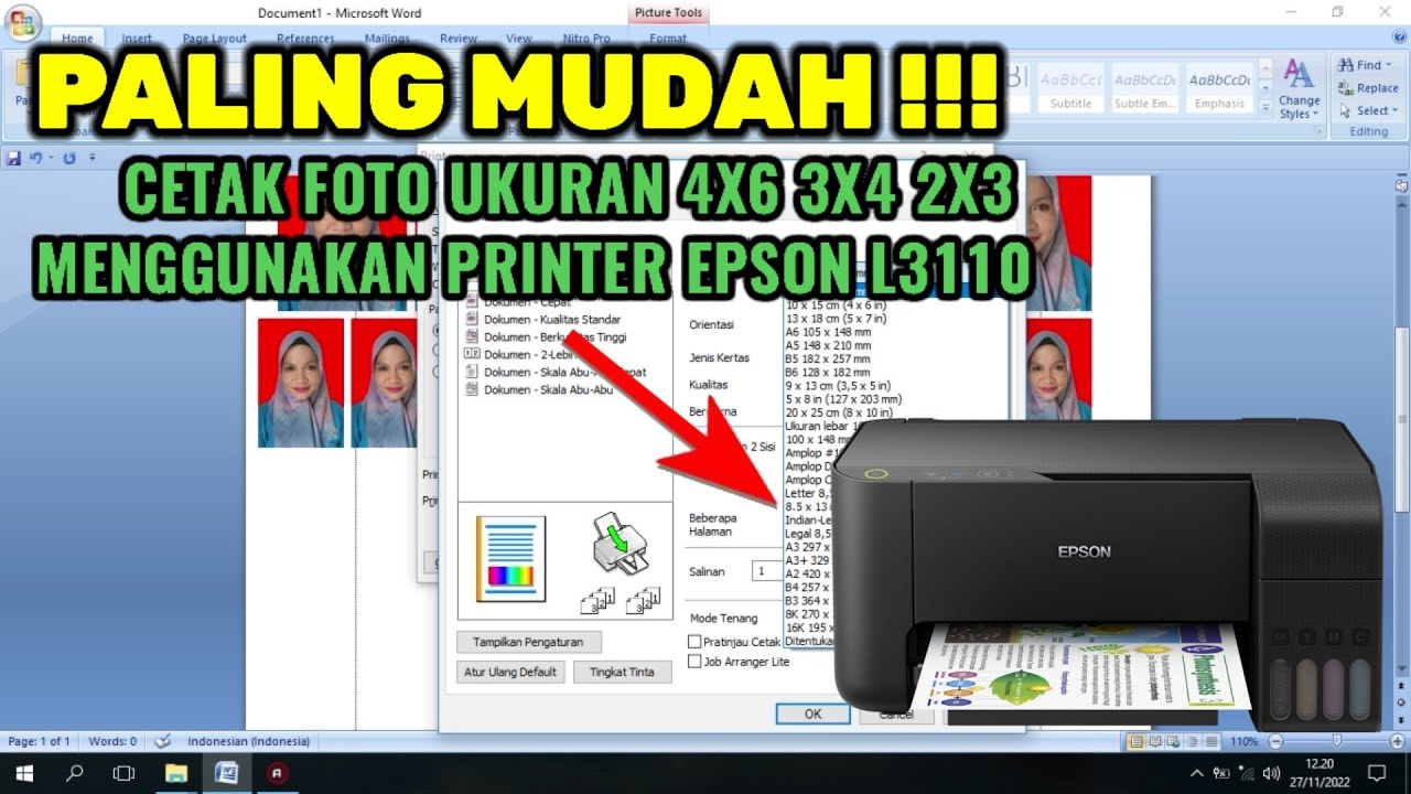 cara cetak foto ukuran 4x6, 3x4, 2x3, menggunakan printer epson l3110 - YouTube