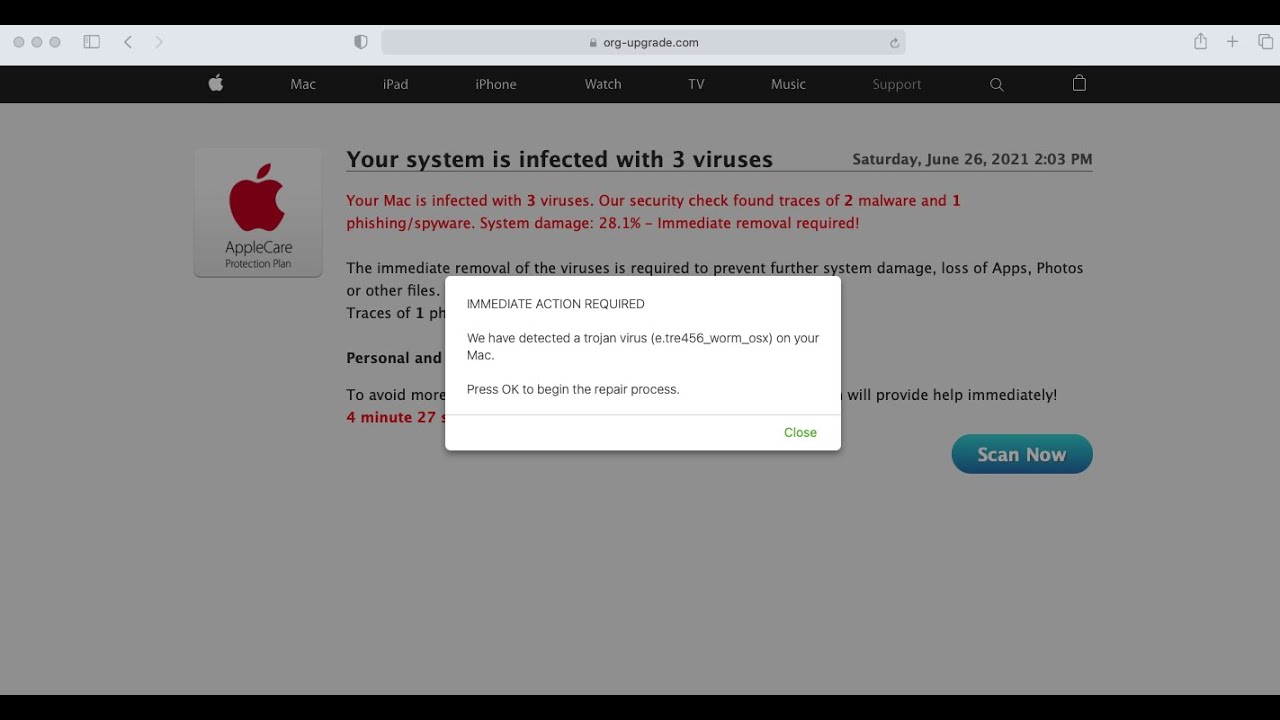 Org-upgrade.com Virus Found scam removal (Mac). - YouTube