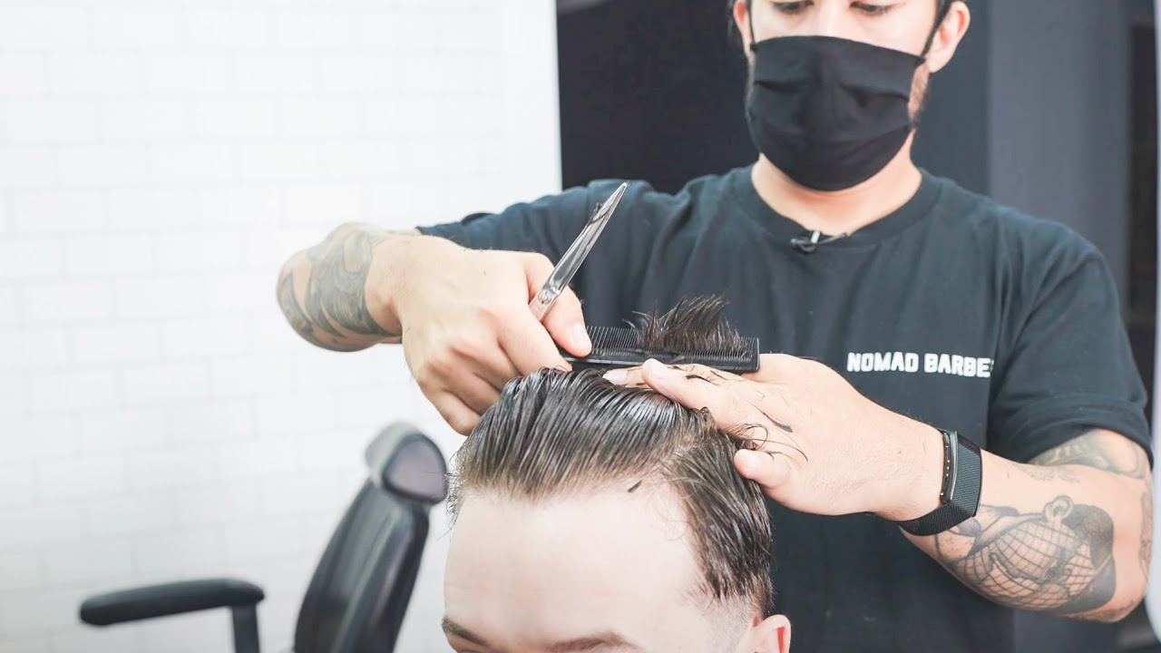 Textured Men's Brushed Back Hairstyle [Step By Step Haircut Tutorial ...