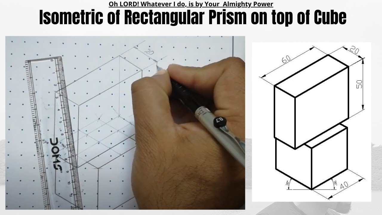 Isometric view of rectangular prism placed on cube | Isometric ...