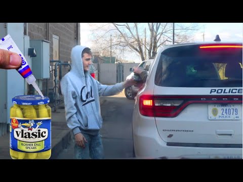 Super Glued Pickle Jar On Police! - YouTube