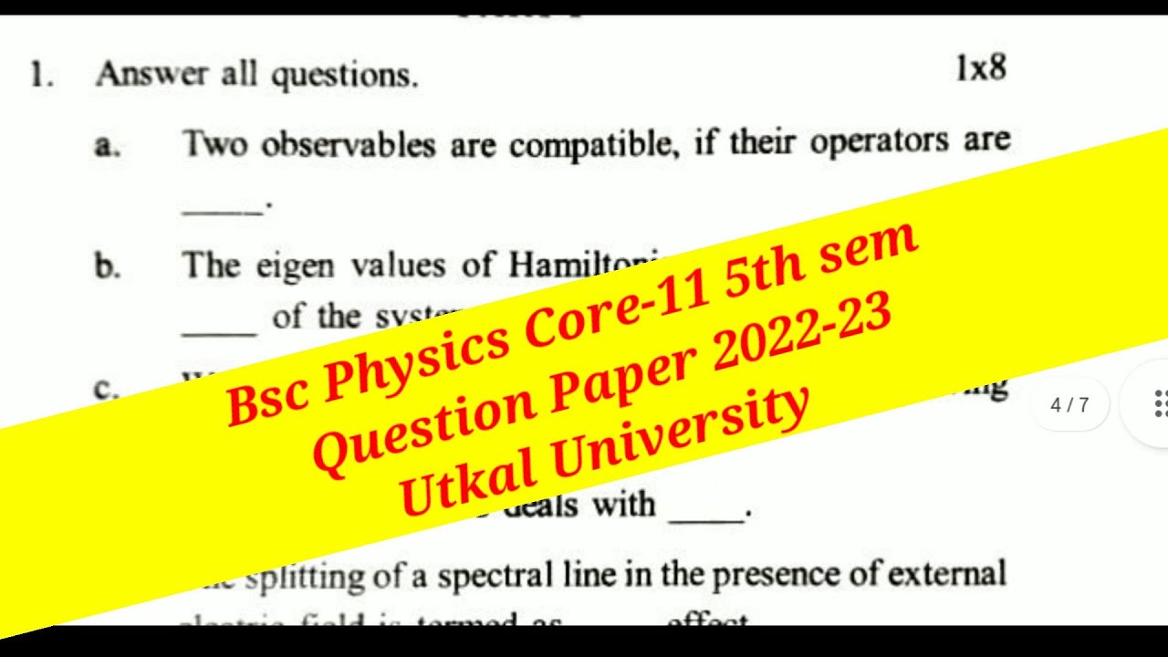 Bsc Quantum Mechanics Question Paper 2022-23 5th sem Utkal University ...