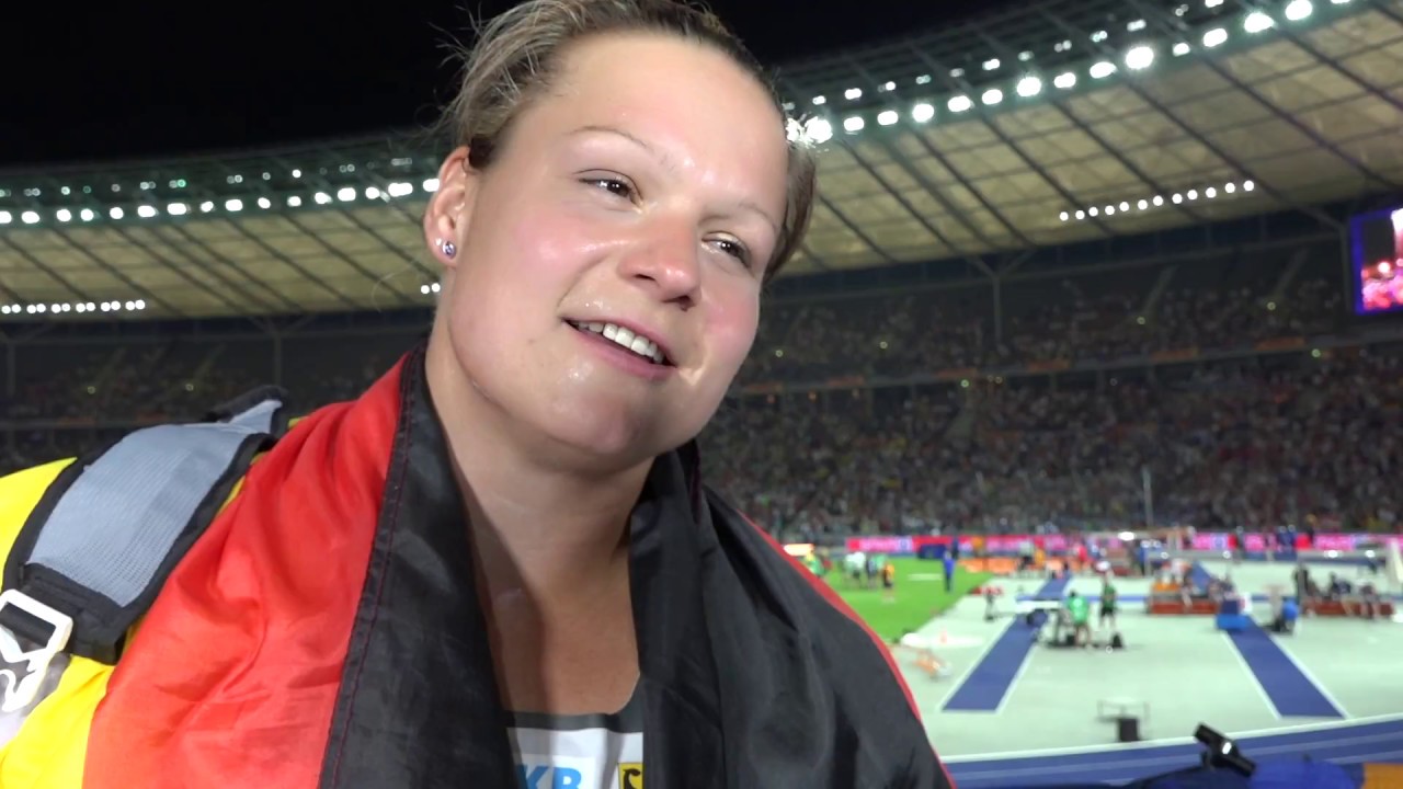 Christina Schwanitz (GER) after winning silver in the shot put - YouTube