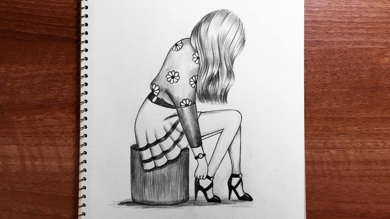 How to draw girl sitting with shoes on | Pencil Sketch - YouTube