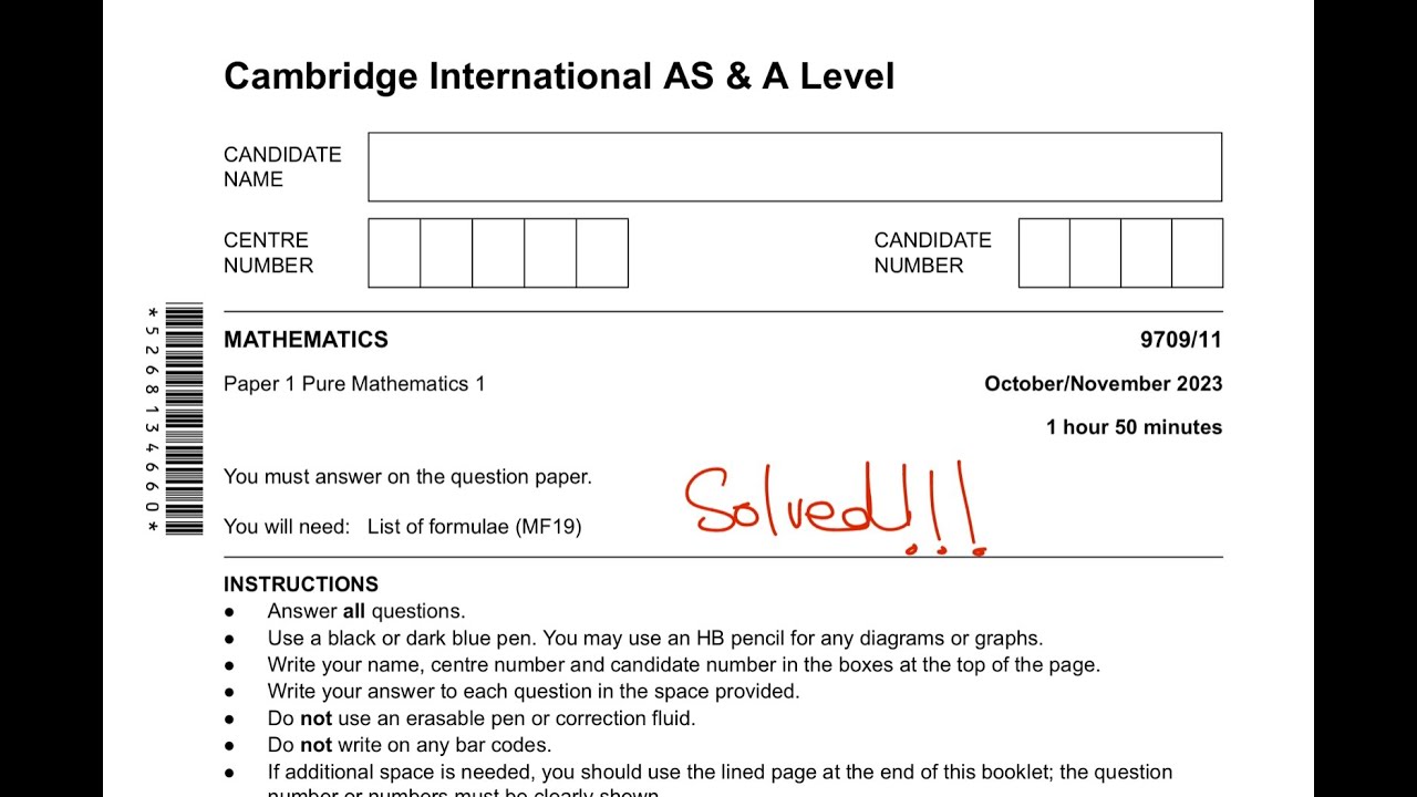 AS-level Mathematics Oct-Nov 2023 p11 (Part 1: Q1-Q2) - YouTube