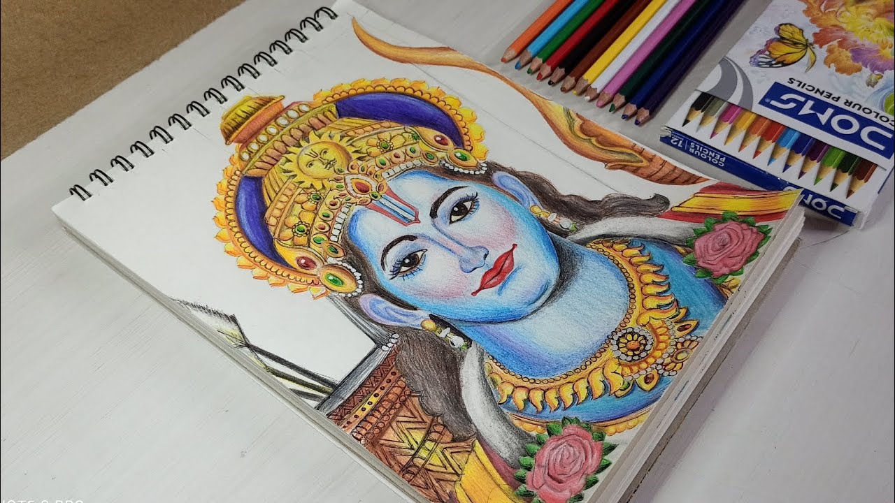 || 🔥LORD RAMA🔥 sketch using cheap colour pencils ( DOMS ) || - YouTube