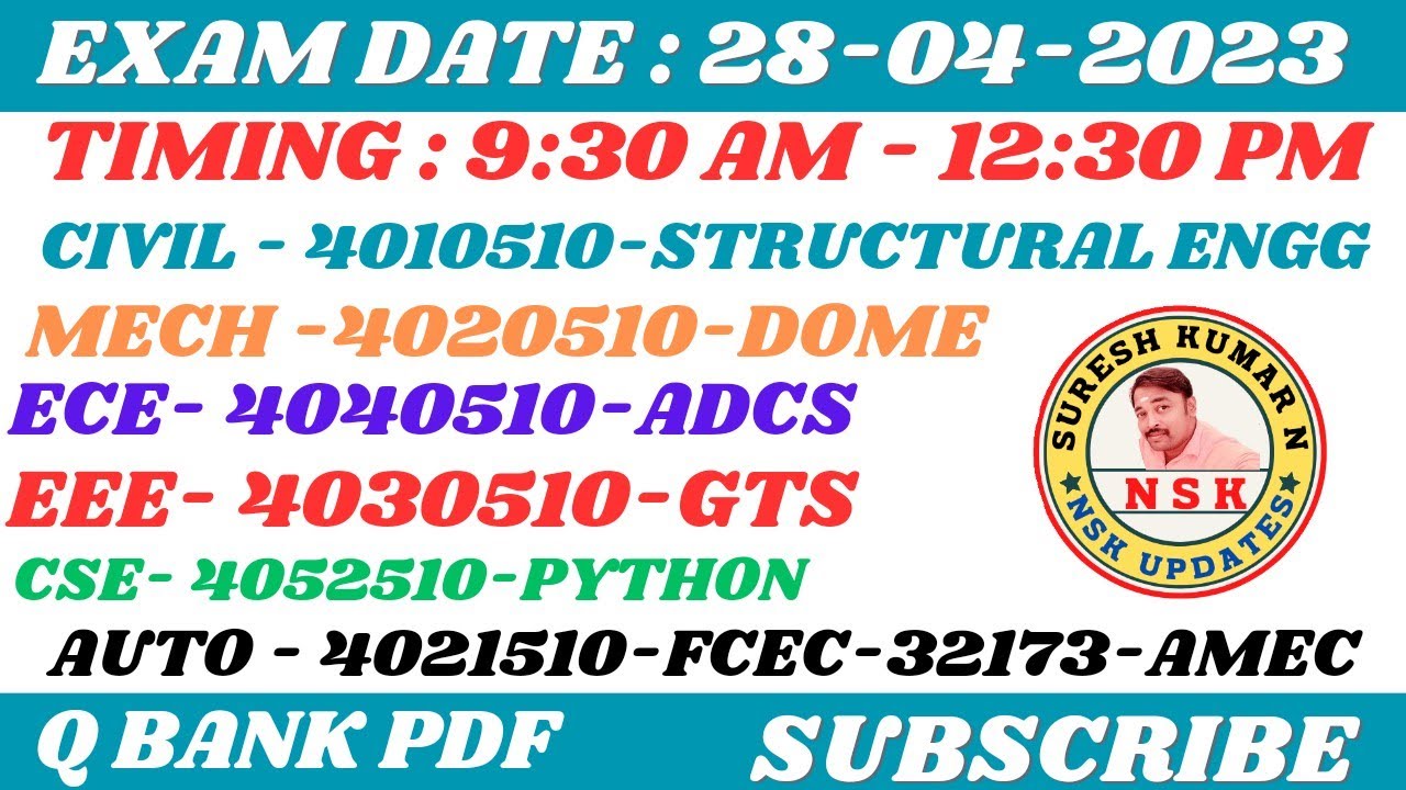 EXAM DATE:28-04-23 (FN) | EEE-GTS | ECE - ADC | CSE - PY | MECH - DOME ...