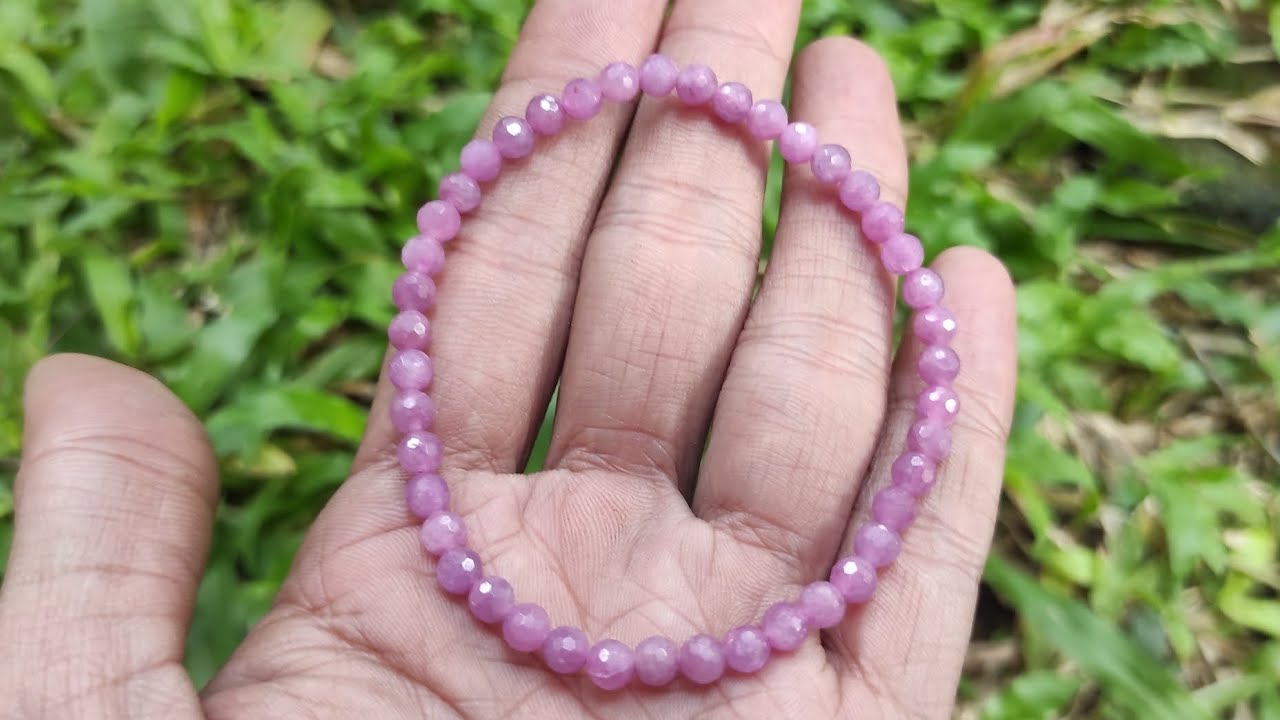 Gelang Batu Pink Ruby Faceted / Cutting Natural Stone Bracelet Size 5mm ...