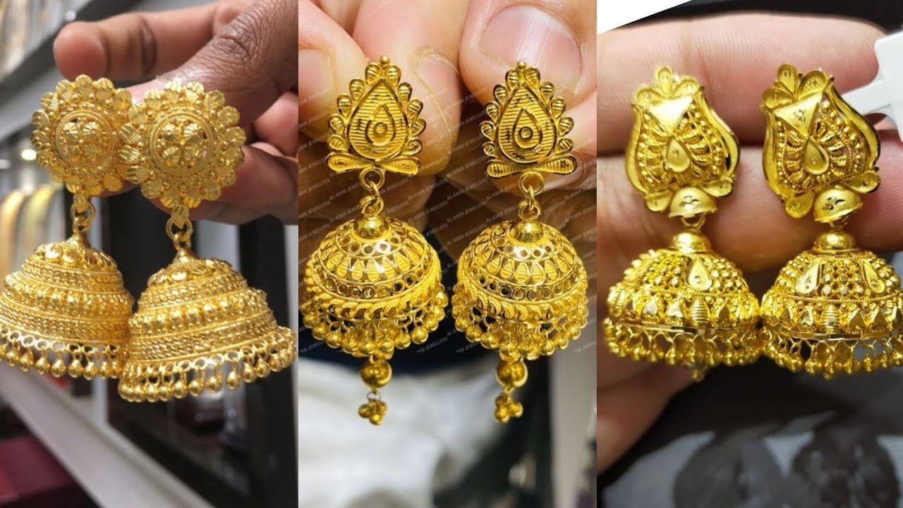 22k gold jhumka earring design || 2022 trendy design gold earrings ...
