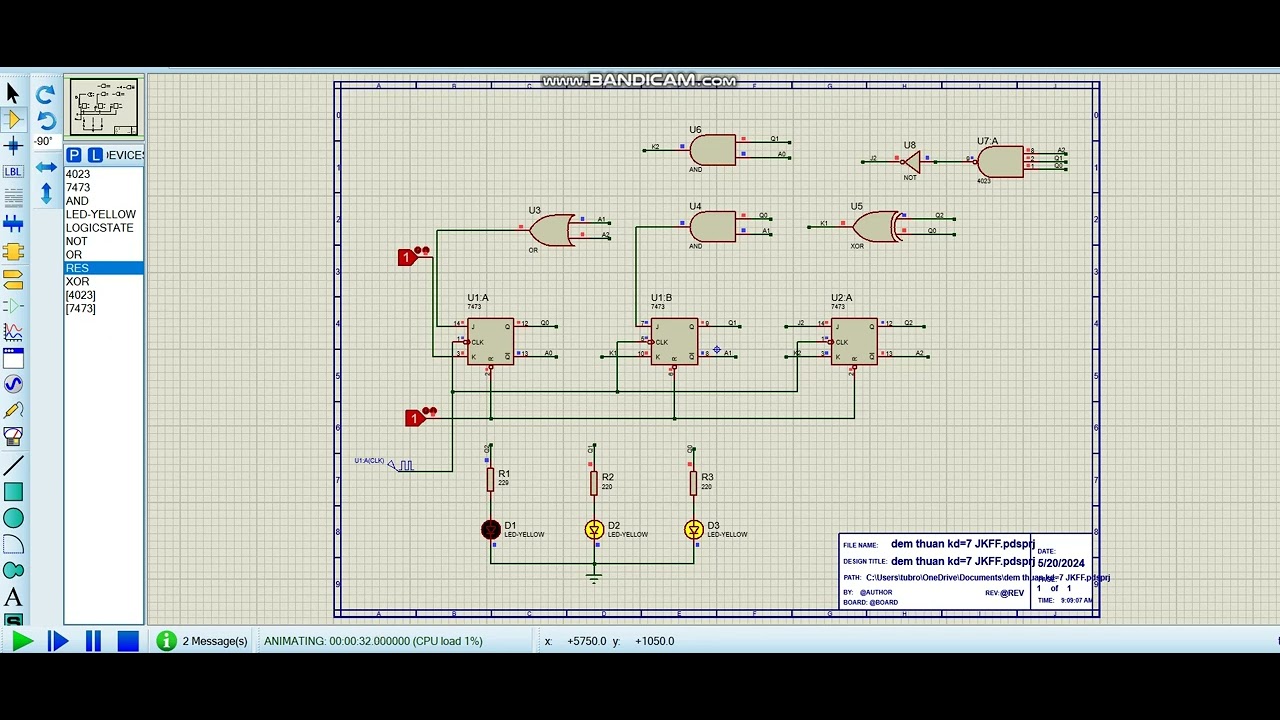 SYNCHRONOUS COUNTER KD=7 USING JK-FF PROTEUS - YouTube