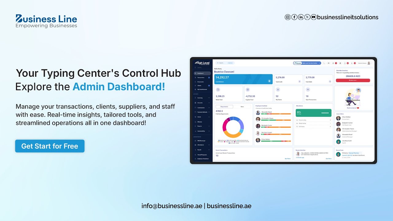 Business Line Dashboard Demo for Typing Centers | All-in-One Management ...