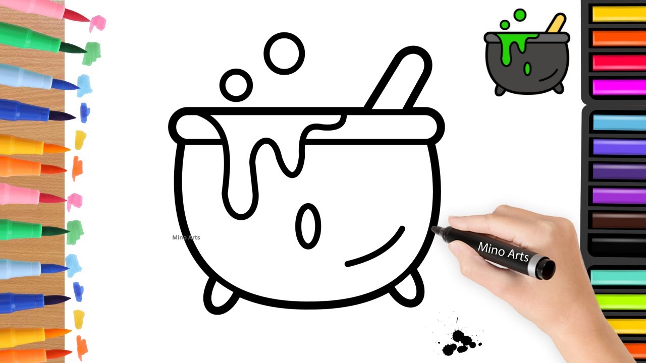 Halloween Special Cauldron Drawing || How to draw Cauldron step by step ...