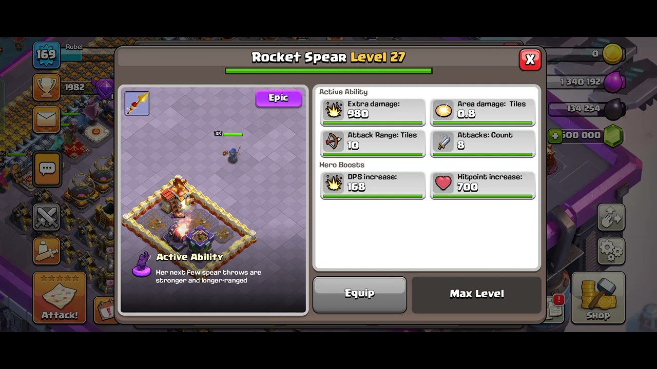 epic equipment for royal champion(ROCKET SPEAR) clash of clans coc ...