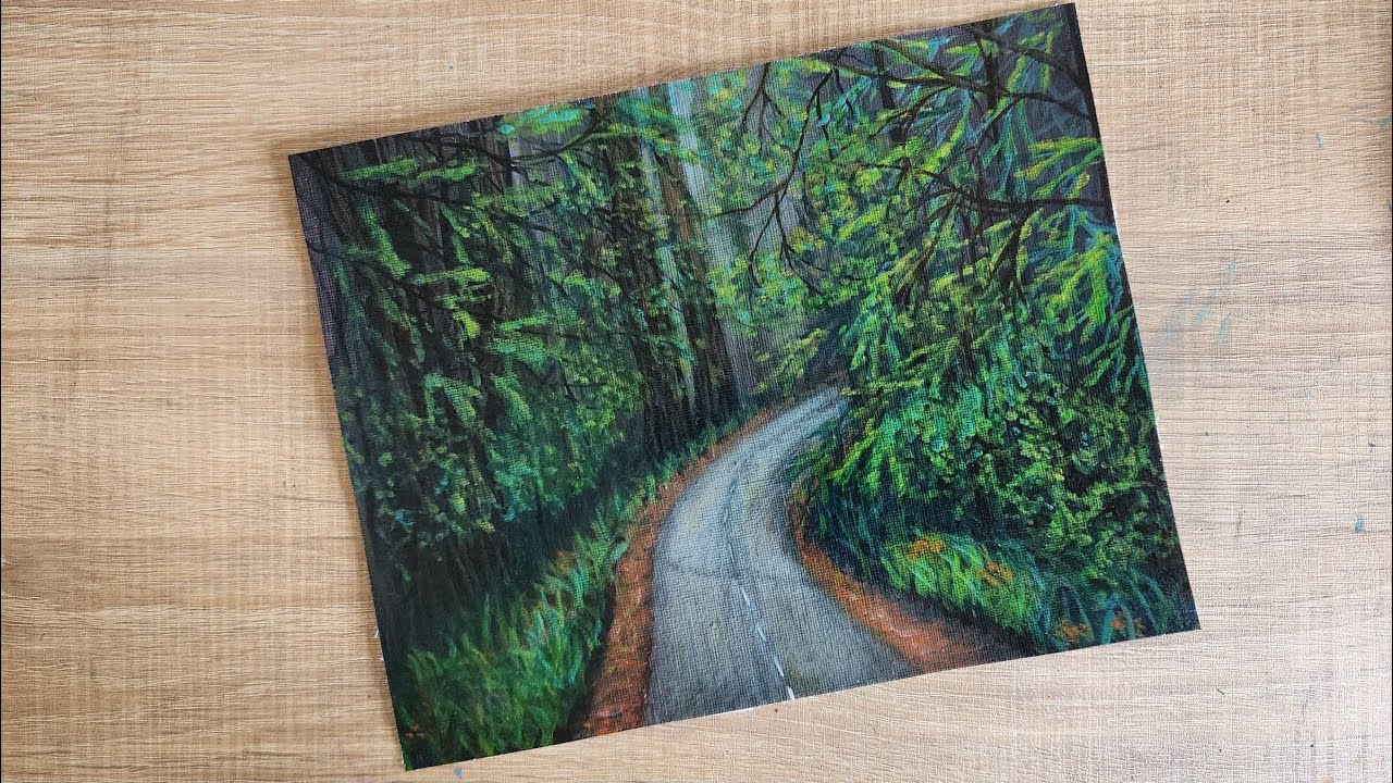 Drawing Forest Road🌲🌿🌳 with Acrylic Paint Pens on Acrylic Background ...