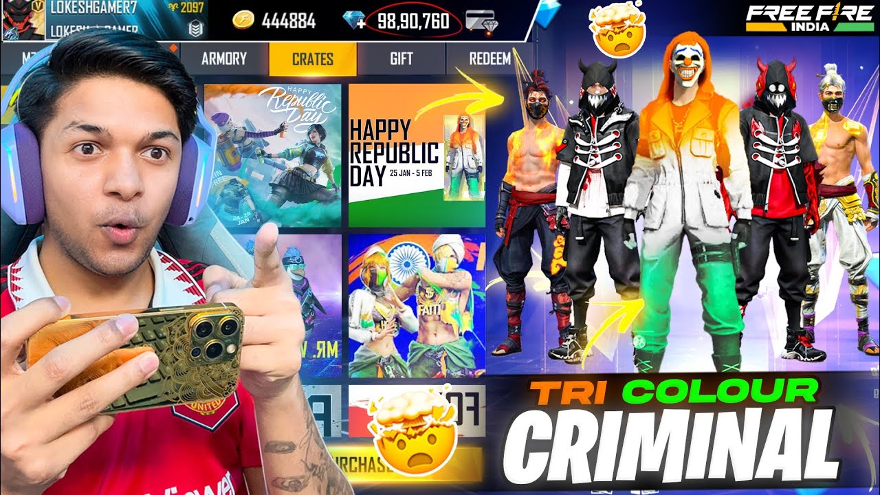 Free Fire Republic Day Rare Indian Criminal Bundle & Evil Evo Gun Skin ...
