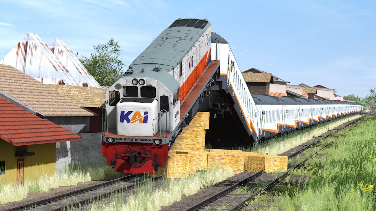 Kereta Api Melompati kayu balok tumpuk | Train Jumping over piles of ...