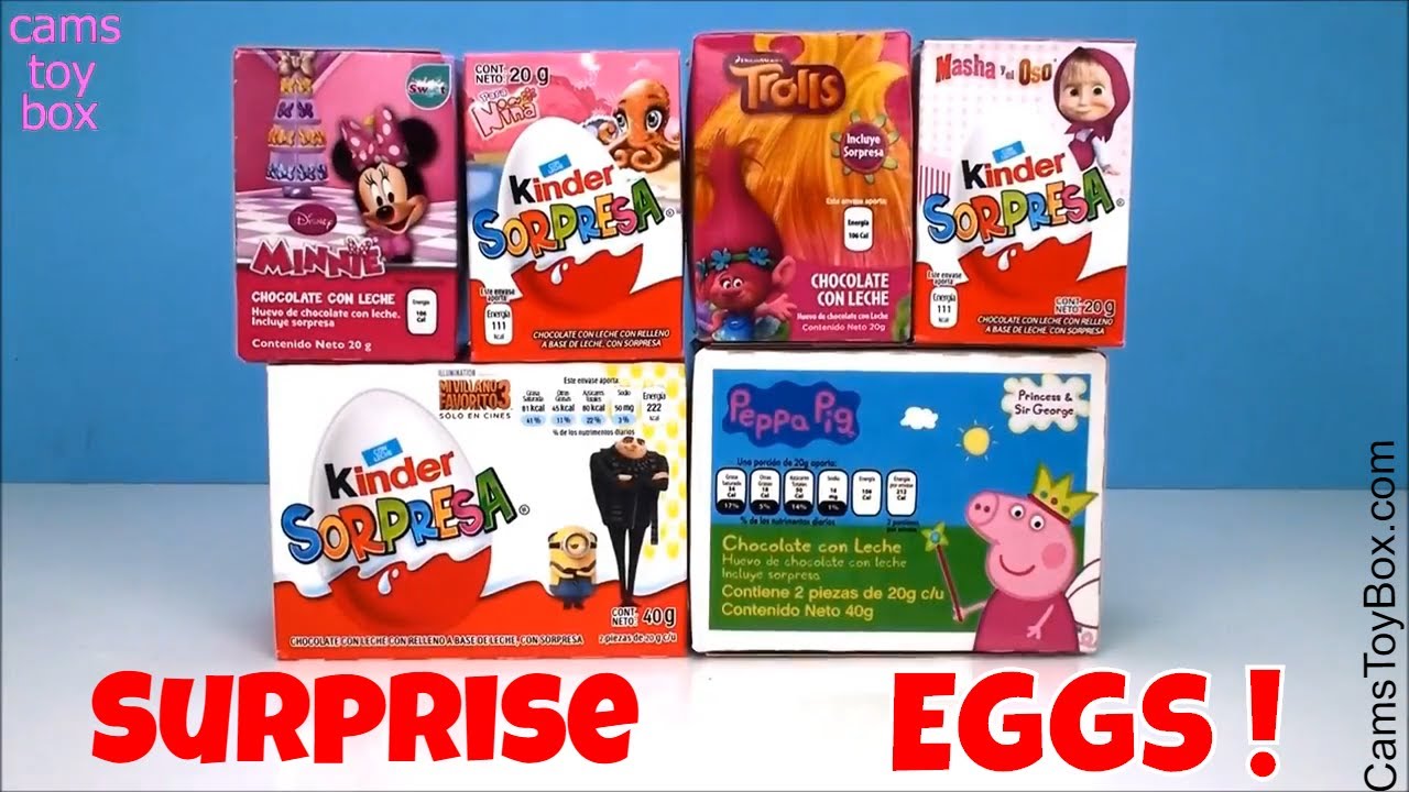 Chocolate Surprise Eggs Toys Minnie Mouse Peppa Pig Masha Bear Trolls ...