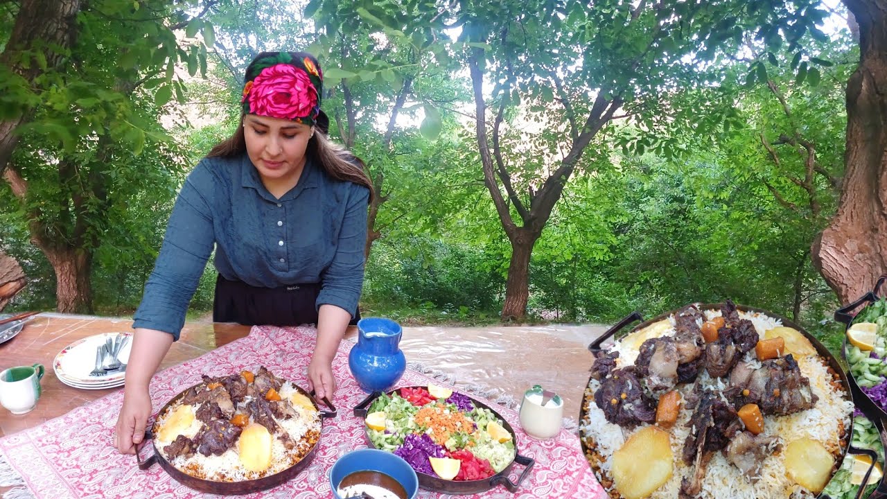 chelo Goosht! Rice Stuffed with tender meat cooked in mountain village ...