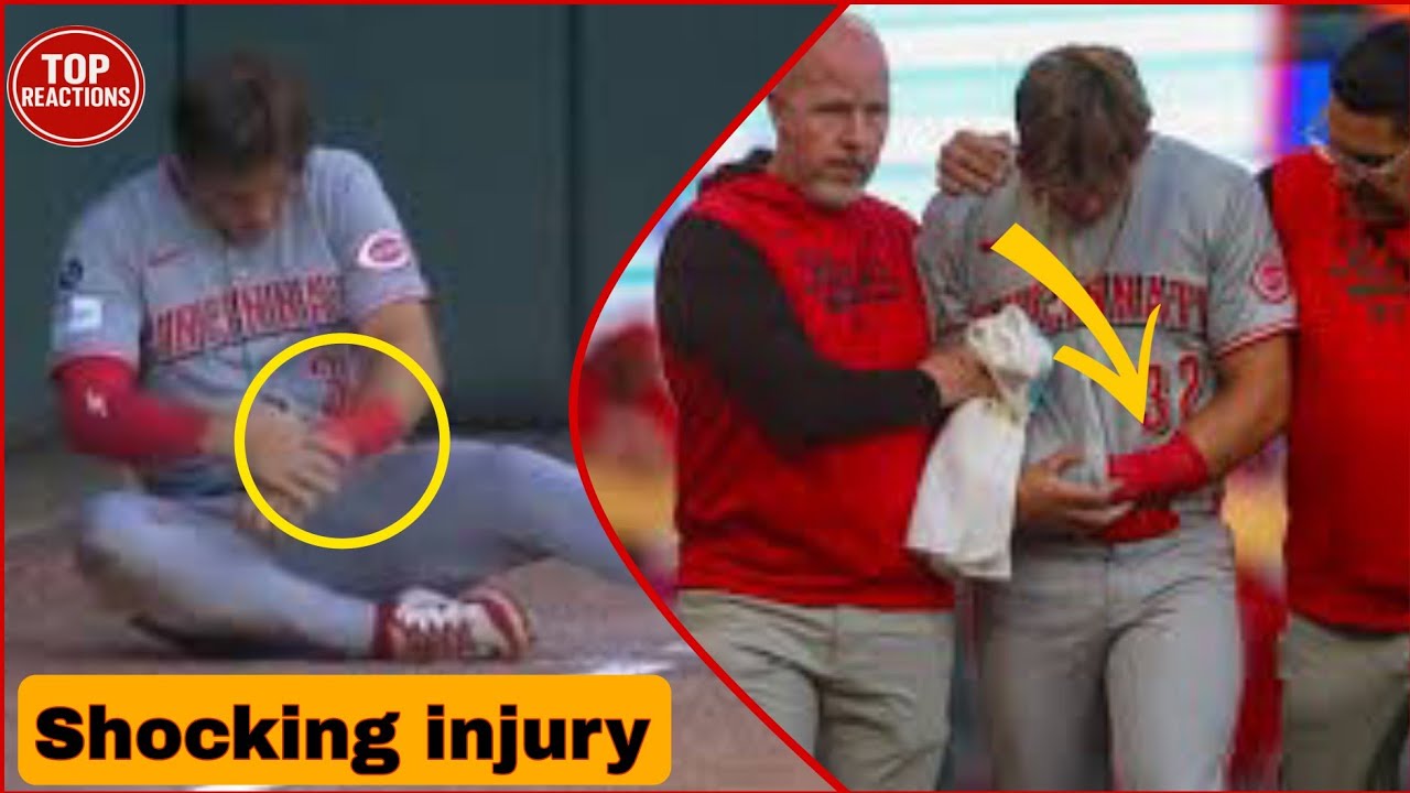 Tyler Callihan Awful Injury 🔴 Reds Rookie Tyler Callihan Crashes Into ...