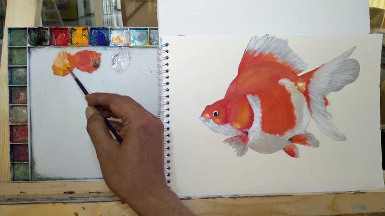 Painting and Drawing Red Gold Fish. Menggambar mas koki merah - YouTube