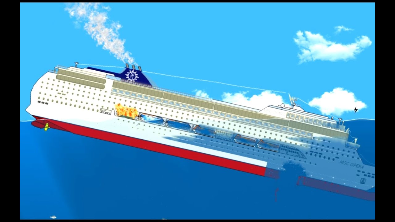Sinking the MSC Opera ship in the Floating Sandbox simulator - YouTube