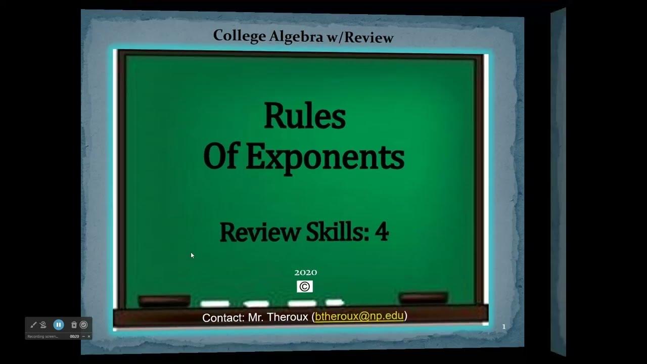 Review Skills 4: Rules of Exponents - YouTube