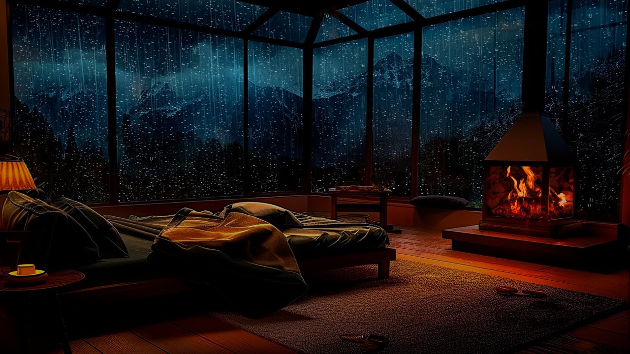 Cozy Room with Rain On Window - Gentle Rain Sounds and Crackling ...