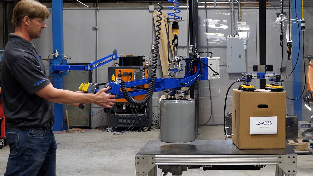 Vacuum Lifter with Interchangeable Heads for Pails and Boxes - YouTube