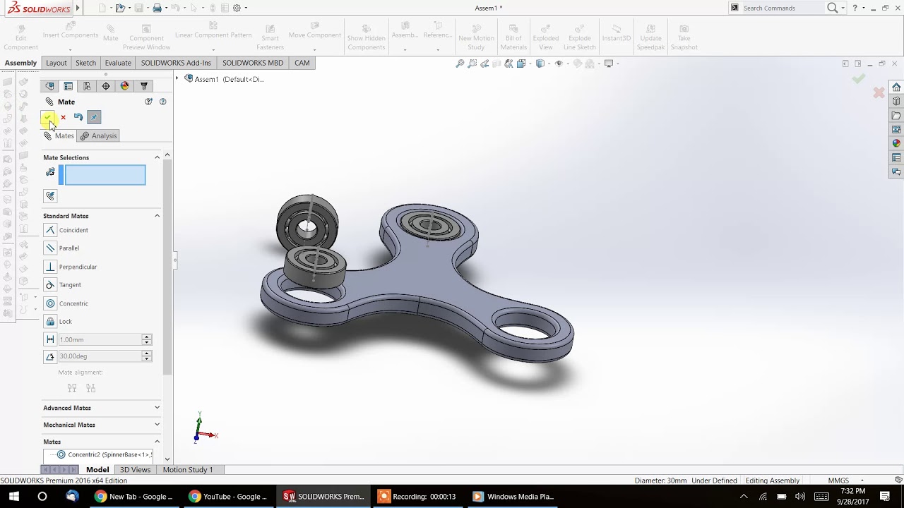 Solidworks 9 - Fidget spinner 2 - YouTube