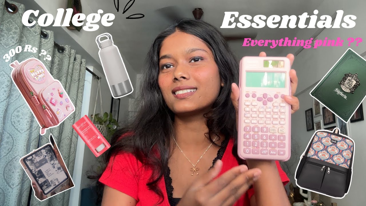 College essentials that every girl need🎒: pink calculator, pouch💌📕👩‍💻👩 ...
