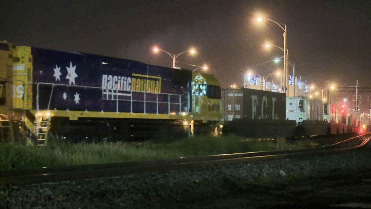 Freight Train at Night Departs Dynon (Melbourne) - Train with shipping ...