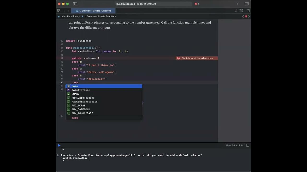 Swift Fundamentals book- 2.3: Function Exercise page 1 Q2 (MagicEightBall) - YouTube