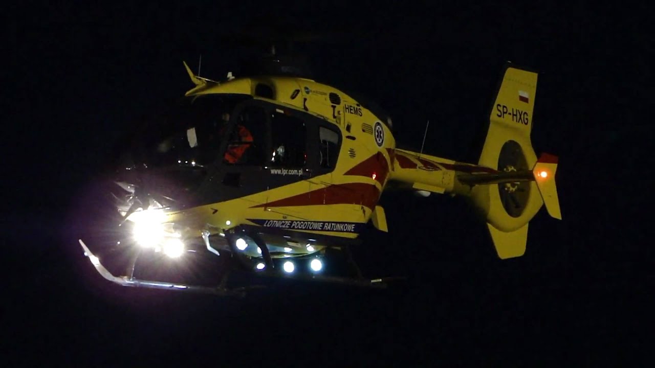 EC 135 Eurocopter LPR Płock - nocne loty ( Night flights ) - YouTube