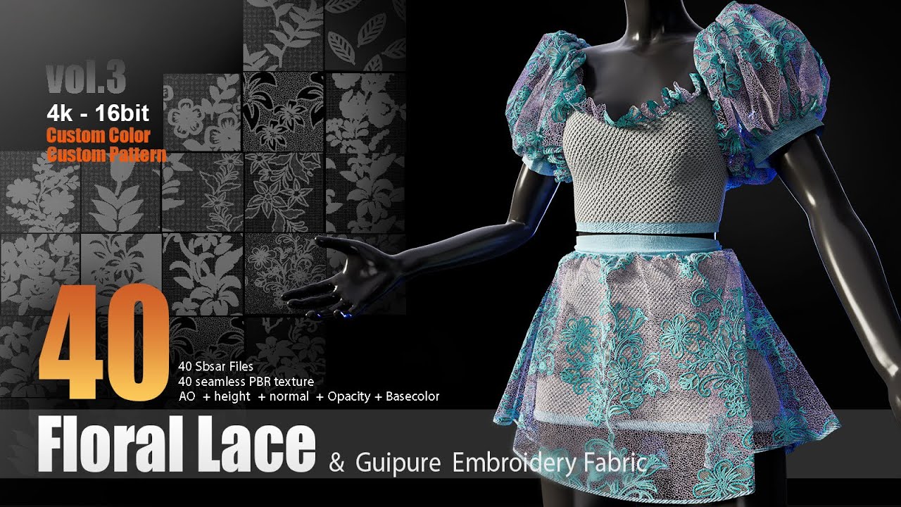 Use floral lace embroidery in substance 3d painter & marmoset - YouTube