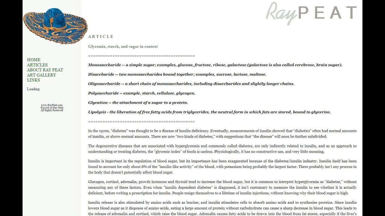 Glycemia, Starch and SUGAR in Context - Dr. Ray Peat (read by Jared ...