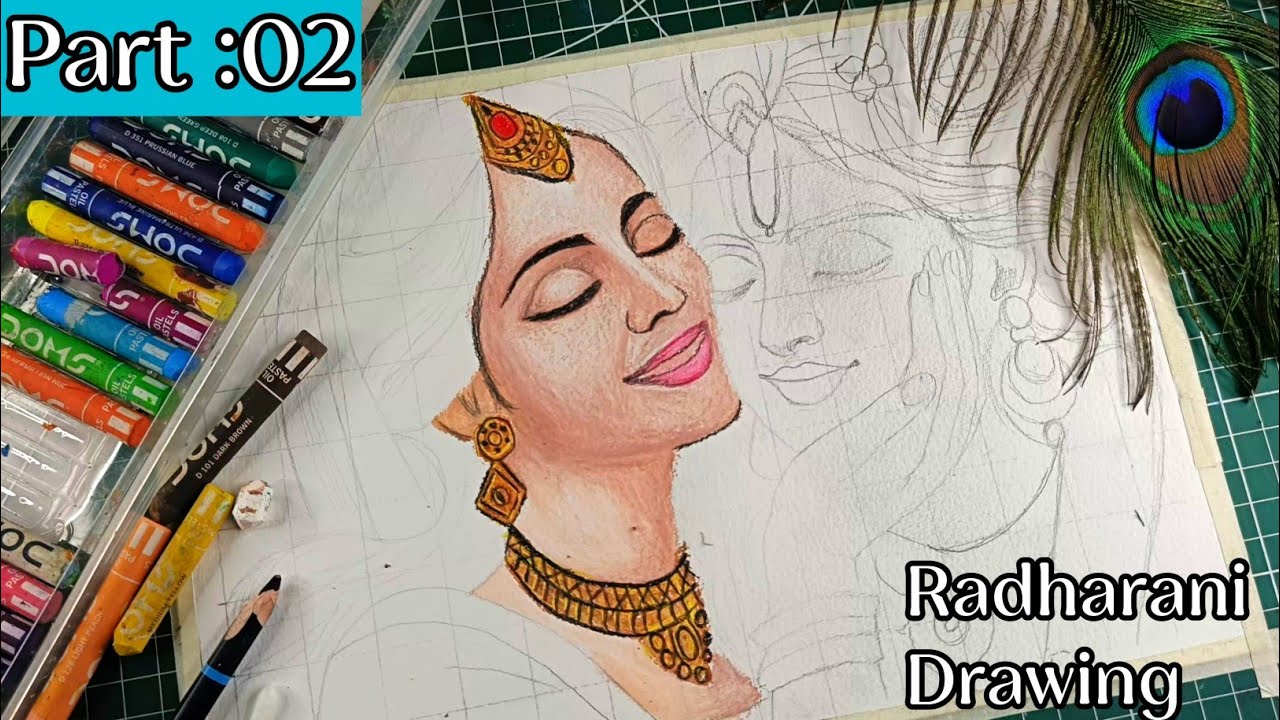 Radha Rani Drawing with Oil Pastel colour ll Radha Krishna Playing Holi ...
