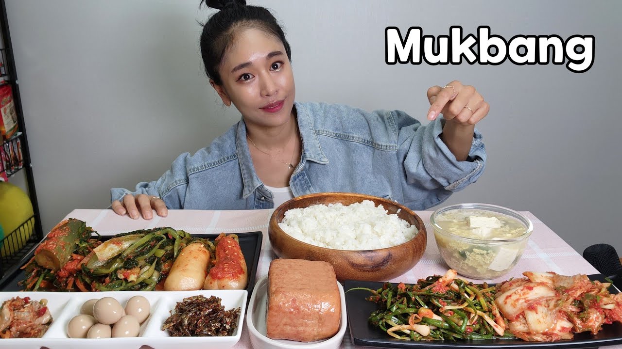 한식 먹방:)통스팸 그리고 파김치 겉절이 등 김치 먹방 Korean Food Kimchi Mukbang eating show ...