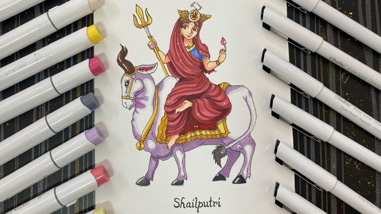How to draw maa Shailputri step by step || Navratri Day 1 Mata ...