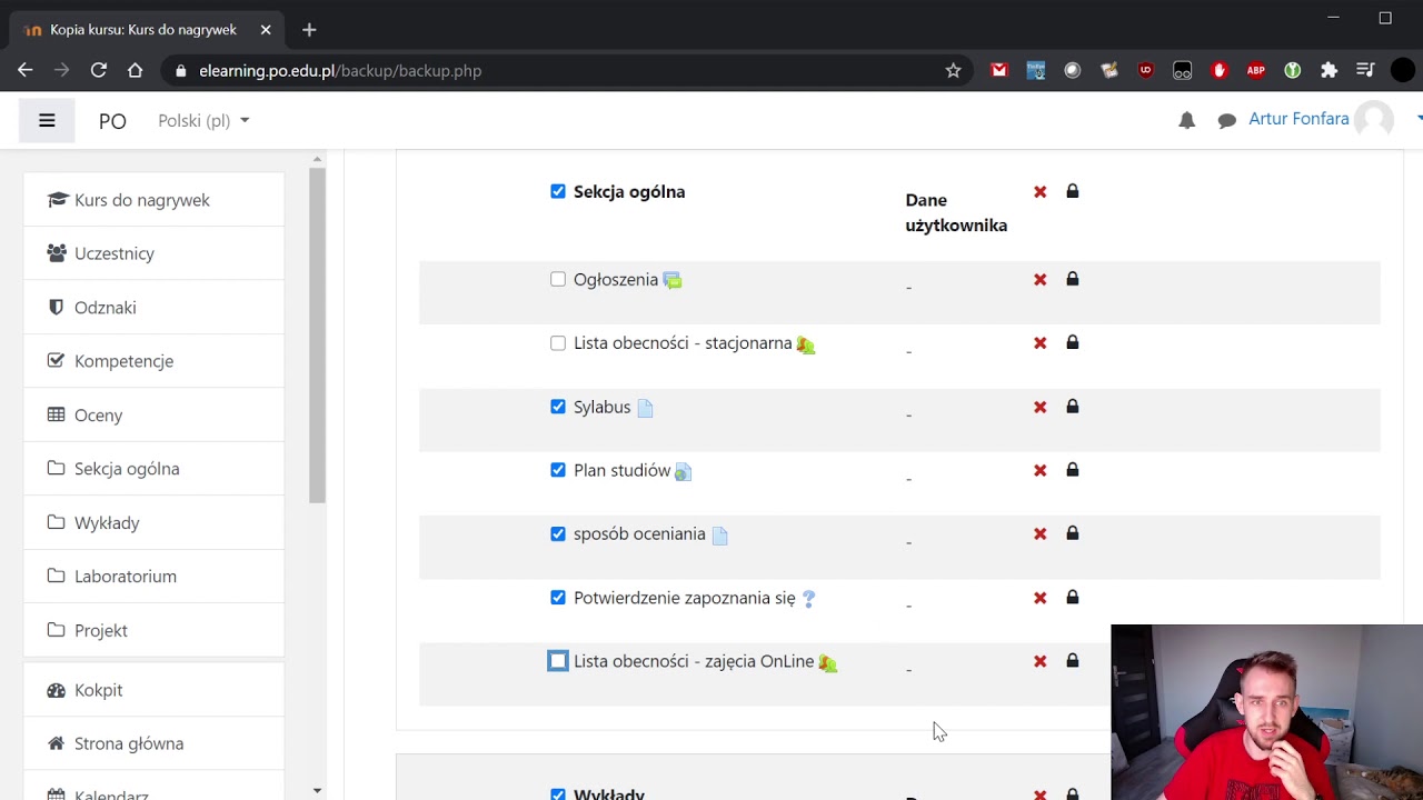 11. Tworzenie kopii zapasowej kursu - Moodle - elearning.po.edu.pl ...