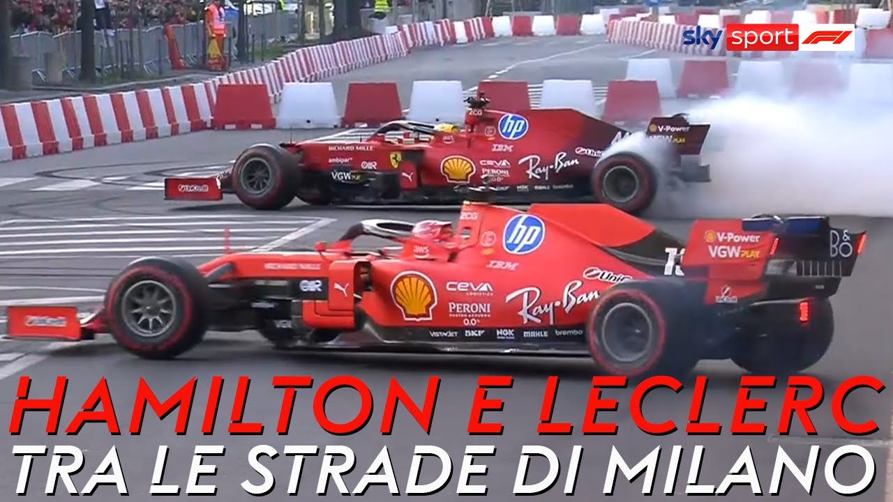 Ferrari a Milano, Hamilton e Leclerc con la vettura di F1 tra le strade ...