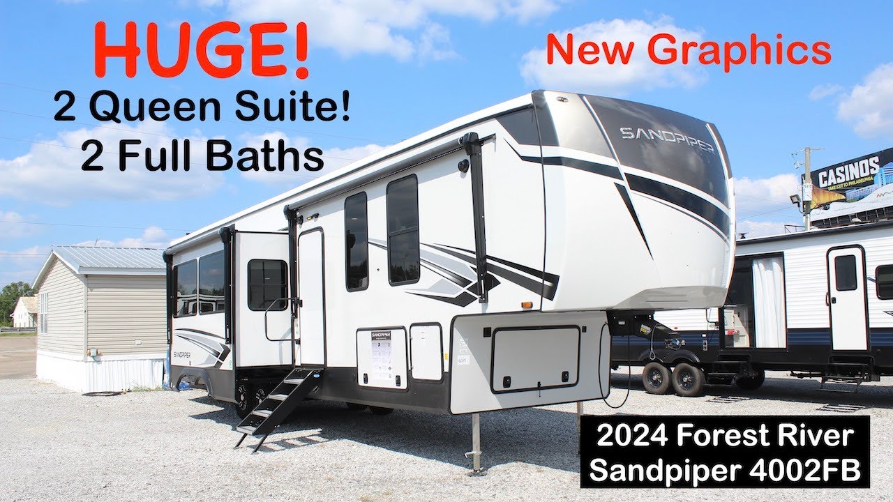 HUGE 2 Bedroom 2 FULL Bath RV! 2024 Forest River Sandpiper 4002FB - YouTube