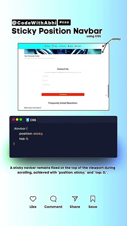 Sticky position, Navbar in CSS for Website #coding #shortvideo #htmlcss #shorts #shortsfeed # ...