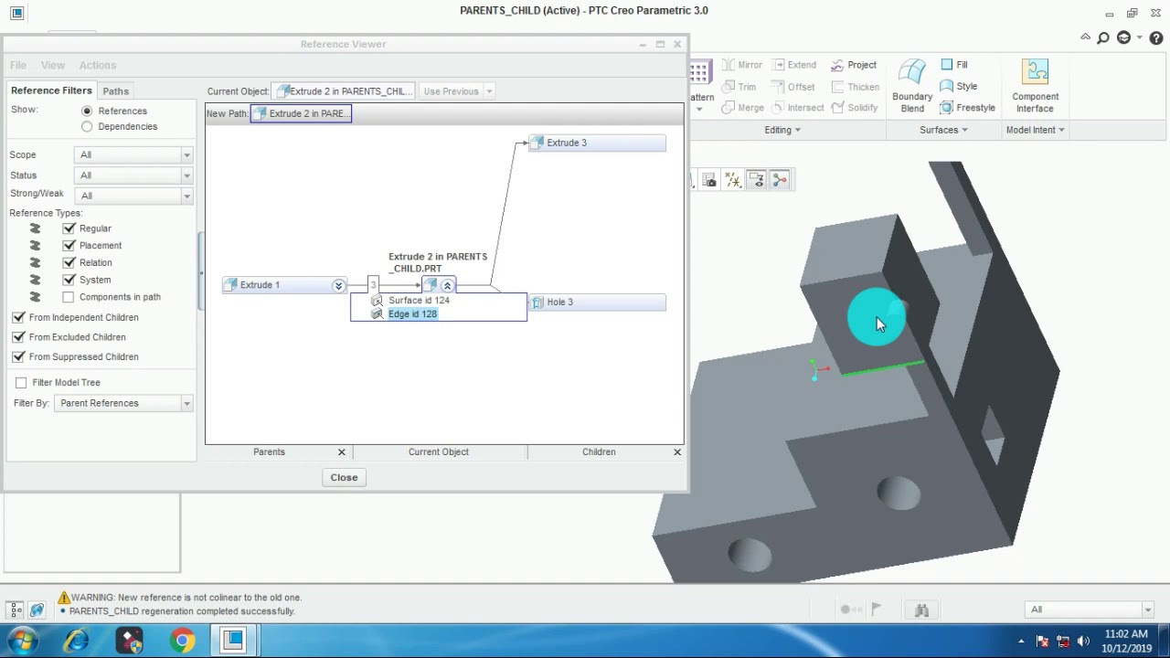 CREO TUTORIAL:How to Reroute Feature by checking Parents and children - YouTube