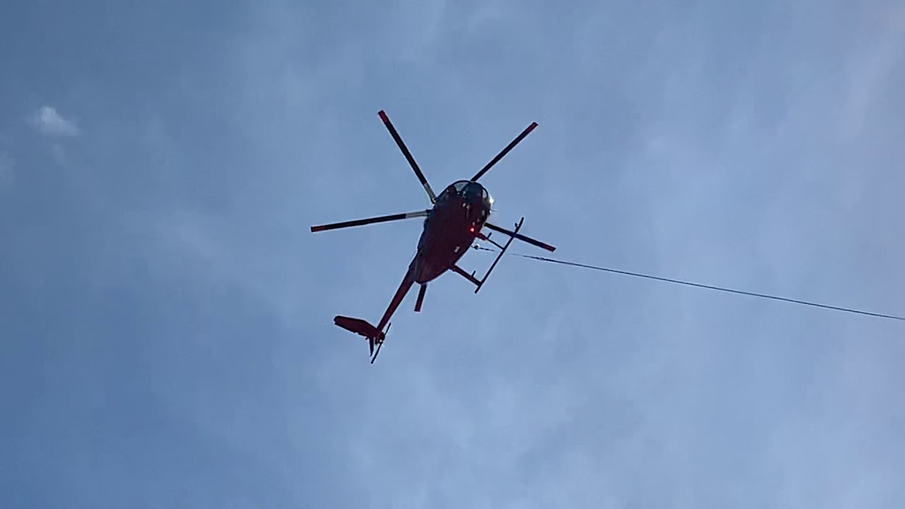Helicopter pulling rope off after Wire #3 of 3 - YouTube