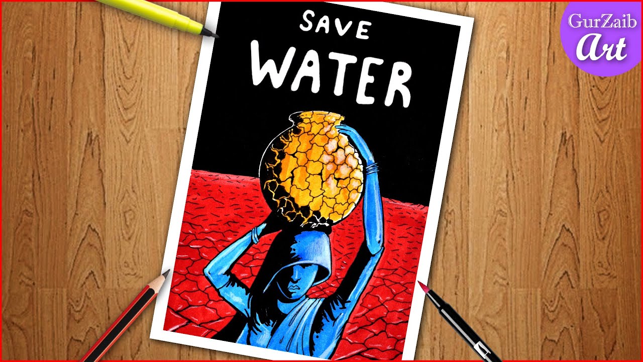 How to draw save water poster || step by step drawing for beginners ...