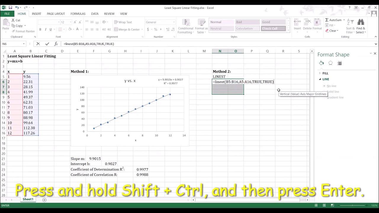 Least Square Linear Fitting Using Excel - YouTube