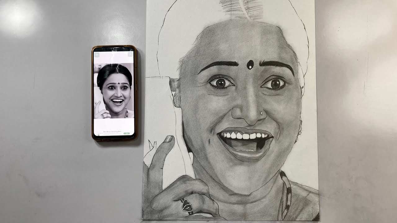 Sketch of Daya (Tarak mehta ka olta chasma) Timelapse video of shading ...