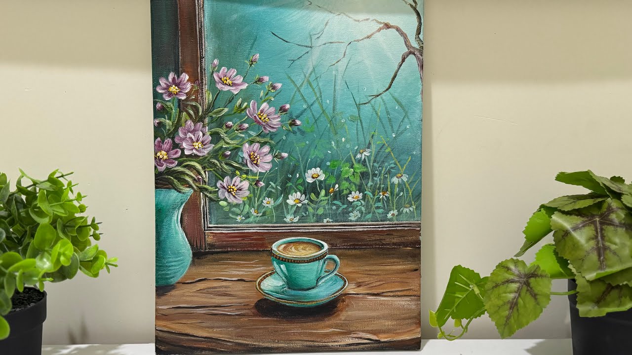 A cozy Morning window View || Step-by-step Acrylic Painting - YouTube