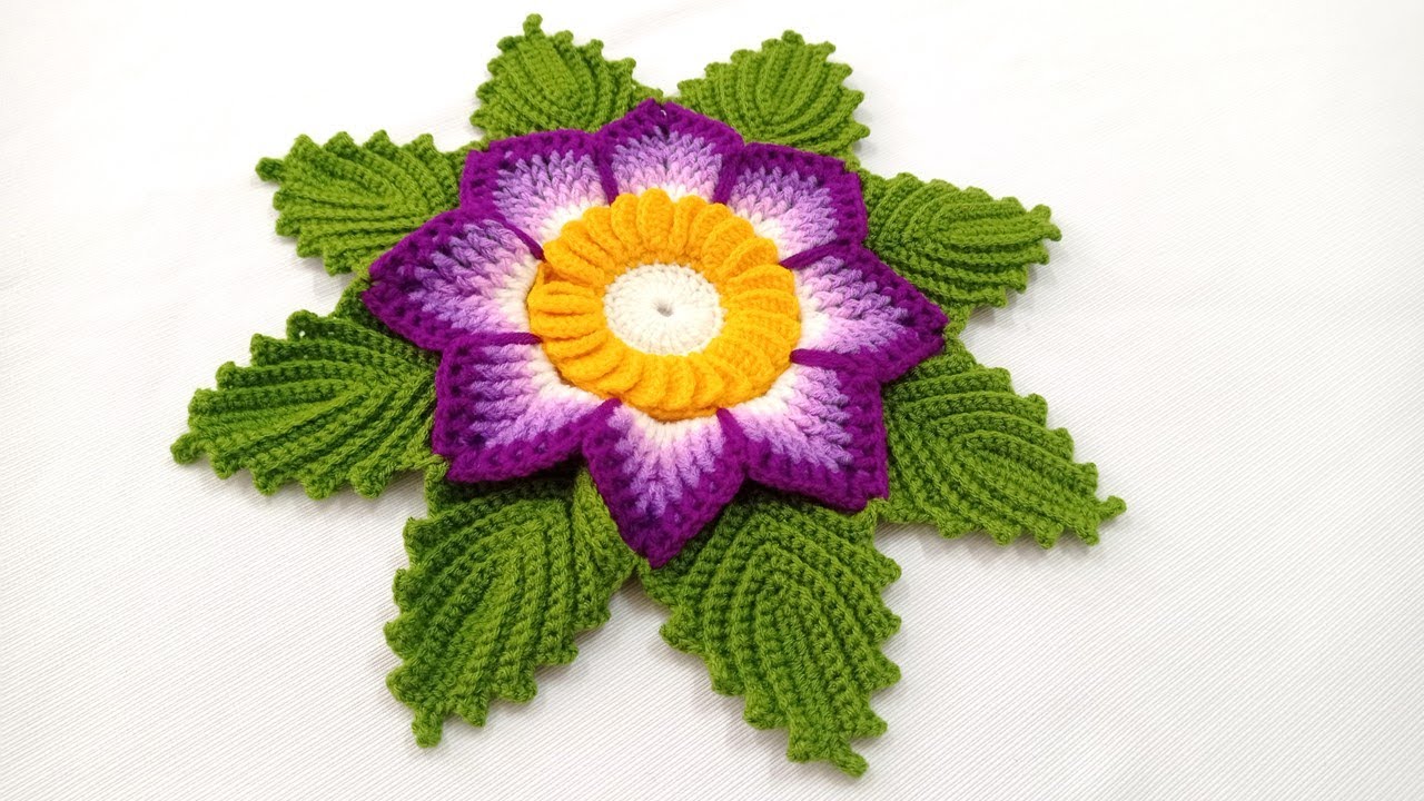 Como tejer la FLOR N° 39 con hojas a crochet paso a paso para centros ...