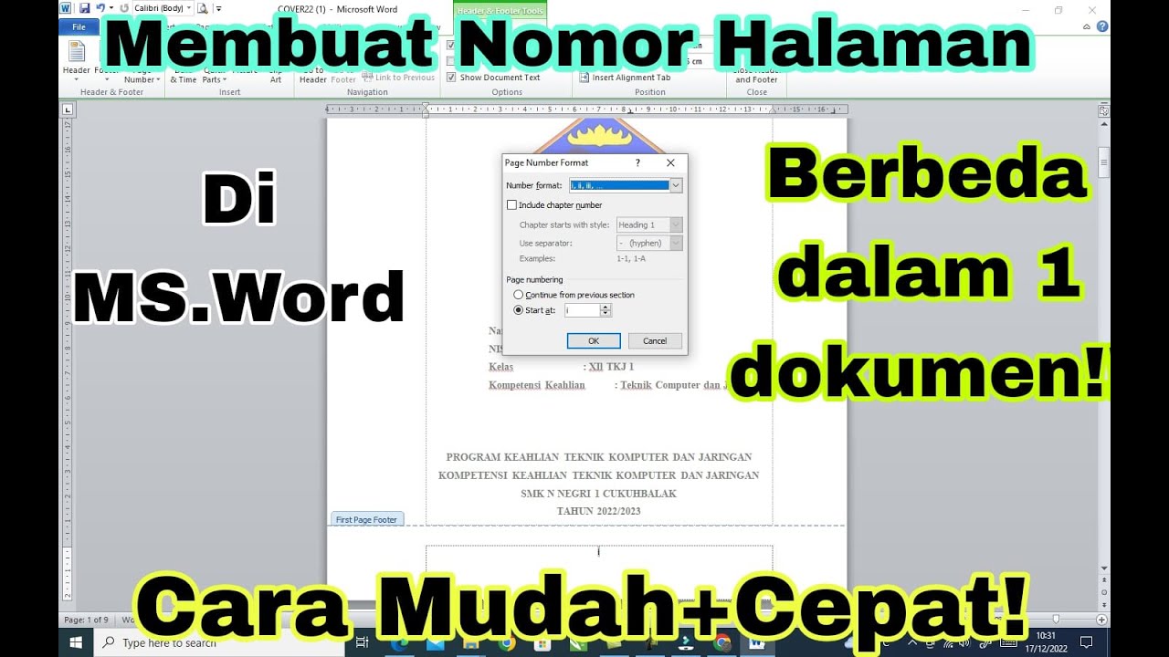 CARA MUDAH MEMBUAT NOMOR HALAMAN DI MICROSOFT WORD !!! - YouTube